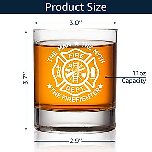 TOUNER The Man The Myth Whiskey Glasses, Firefighter Whiskey Glass, Fireman Whiskey Glass Gift, Firefighter Present For Retirement, Graduation, Birthday