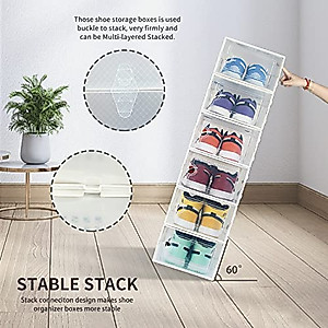 Hrrsaki 15 Pack Shoe Organizers Storage Boxes for Closet, Clear Plastic Stackable Shoe Containers with Front Opening Lids, Ventilation and Dust-proof, Under Bed Shoe Storage for Entryway, Drop Front, Cubby, Fit for Women/Men Size 9(13” x 9” x 5.5”), White