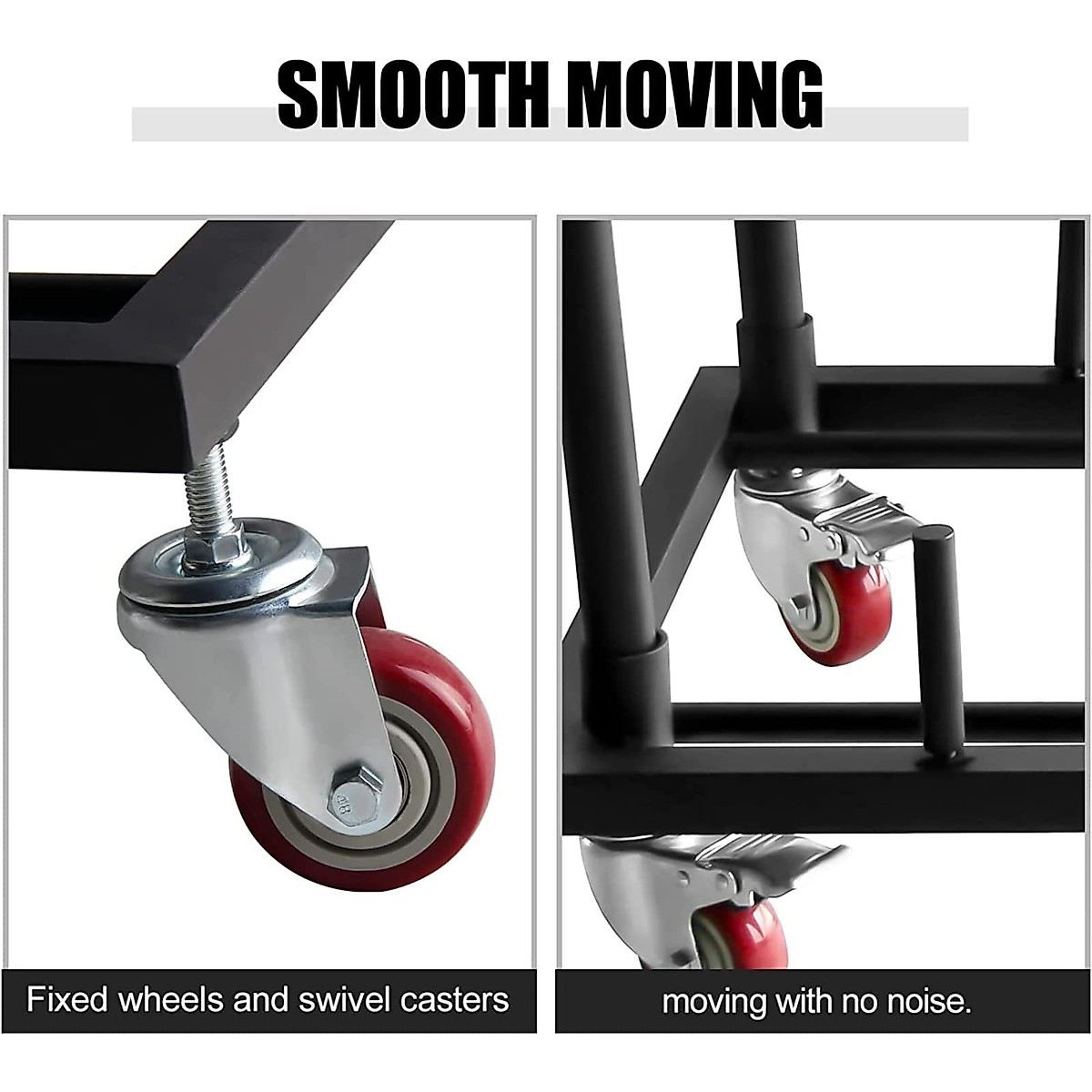 Black Folding Chair Cart Rolling Push Dolly, Commercial Grade Steel Frame, Storage Capacity 50 Chairs
