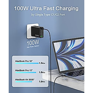 100W USB C Wall Charger,GaN III 4-Port PPS PD Fast Charging Station,GOLDNEXT Foldable Power Block with Type C Cable Compatible with MacBook Pro/Air,XPS,iPad Pro,iPhone14/13 Max,Galaxy S22/S21,Pixel 7