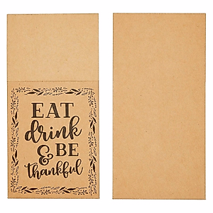 Thanksgiving Dinner Party Utensil Holder Pockets, Eat Drink & Be Thankful (36 Pack)