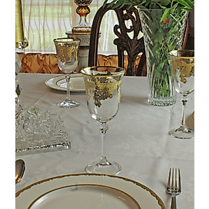 Lorren Home Trends Royal-Water Set of 4 Embellished 24K Gold Crystal Red Wine Goblets-Made in Italy, 4 Count (Pack of 1), Clear