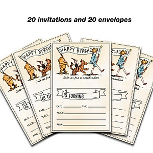 Dolimifa Classic Winnie the Pooh Birthday Invitations Fill in Style Bear Winnie Happy Birthday Invites, 20 Count With Envelopes