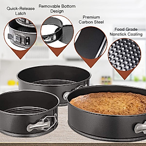 MeeQee Springform Pan Set of 3 Pieces 6.1/7.6/9.2 inches Nonstick Cake Pan Bakeware Set Cake Mold with Removable Bottom