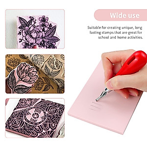 Oopsu 4 Pack Rubber Block Stamp Carving Blocks with Cutter Tools and Rubber Brayer Roller for Printmaking and More Crafts