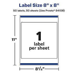 Avery Glossy Clear Square Labels with Sure Feed, 8" x 8", 50 Glossy Clear Labels, Laser/Inkjet Printable Labels