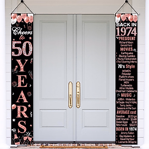 50th Birthday Door Banner Decorations for Women, Rose Gold Happy 50th Birthday Back in 1973 Porch Sign Party Supplies, Fifty Years Old Birthday Decor for Outdoor Indoor