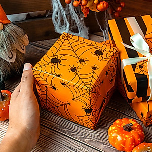 WRAPAHOLIC Halloween Reversible Wrapping Paper Roll - Mini Roll - 17 Inch X 33 Feet - Spider Design, Perfect for Halloween Decorations, Holiday, Party