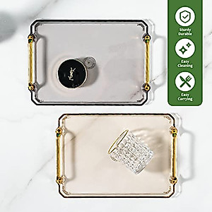 Acrylic Serving Tray with Handles Ottoman Coffee Table Tray, Decorative Trays for bar Living Room Bathroom Countertop 16x8.7x1.4 Inch (Amber)