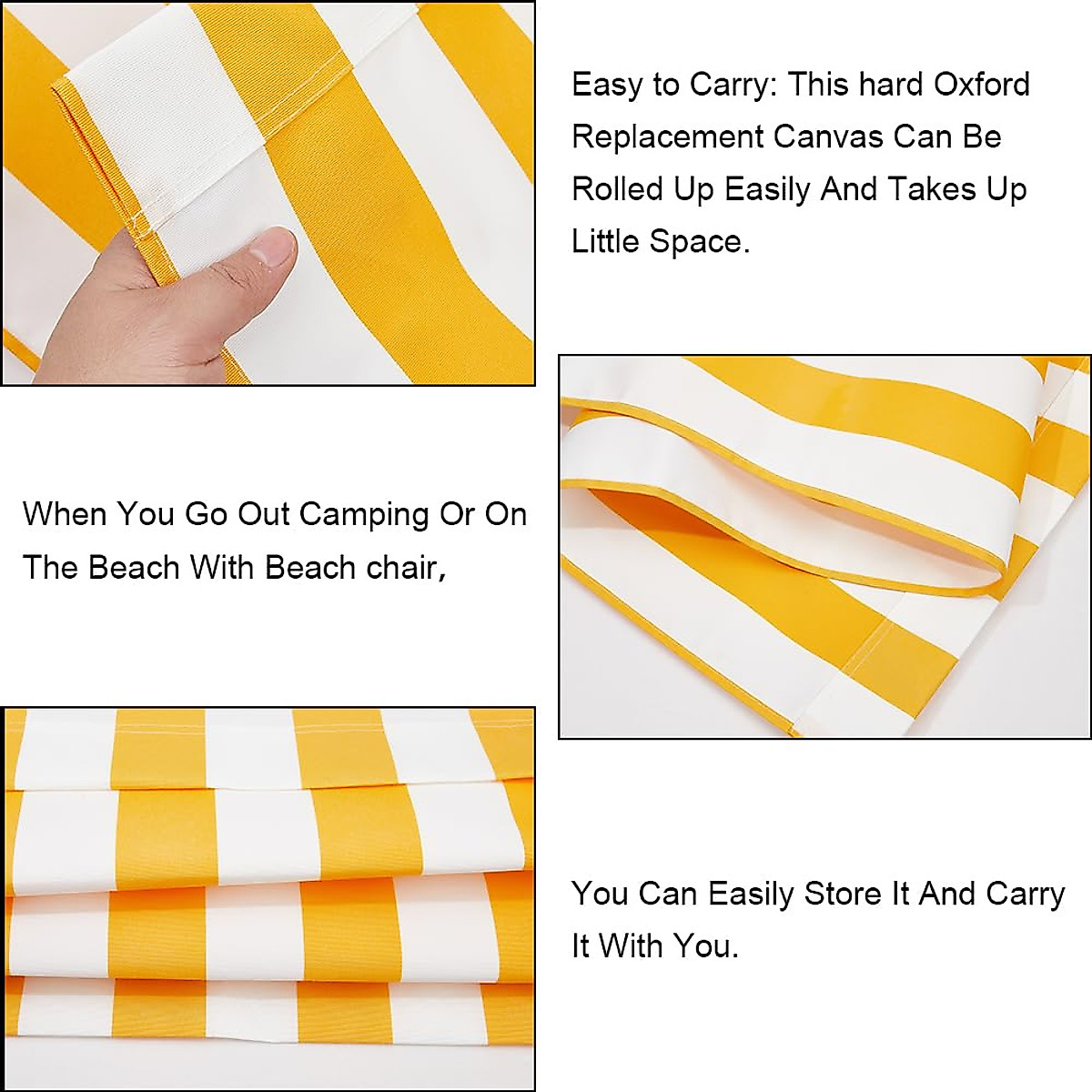 GORGECRAFT 44x17 Beach Sling Chair Replacement Canvas 1mm Thick Yellow and White Stripes Outdoor Furniture Folding Sling Lounge Chair Fabric Patio Sling Chairs Cloth for Sunbathing Garden Courtyard