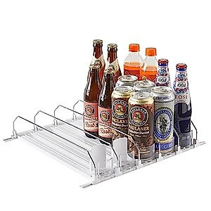 Soda Can Dispenser for Refrigerator, Width Adjustable Self-Pushin Soda Can Organizer, Beer Pop Can Water Bottle Storage for Fridge, Pantry, Kitchen (5 Rows, White)