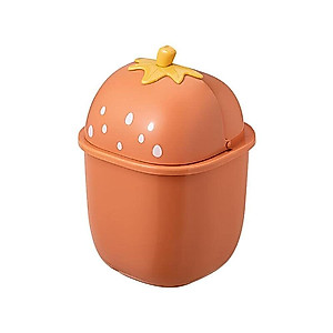 XCYSHPMY Cute Garbage Can Countertop Trash Can Strawberry Desktop Trash Can TabletopTrash Can Mini Trash can for Bedroom Living Room Bathroom Small Wastebasket with Lid (Orange)