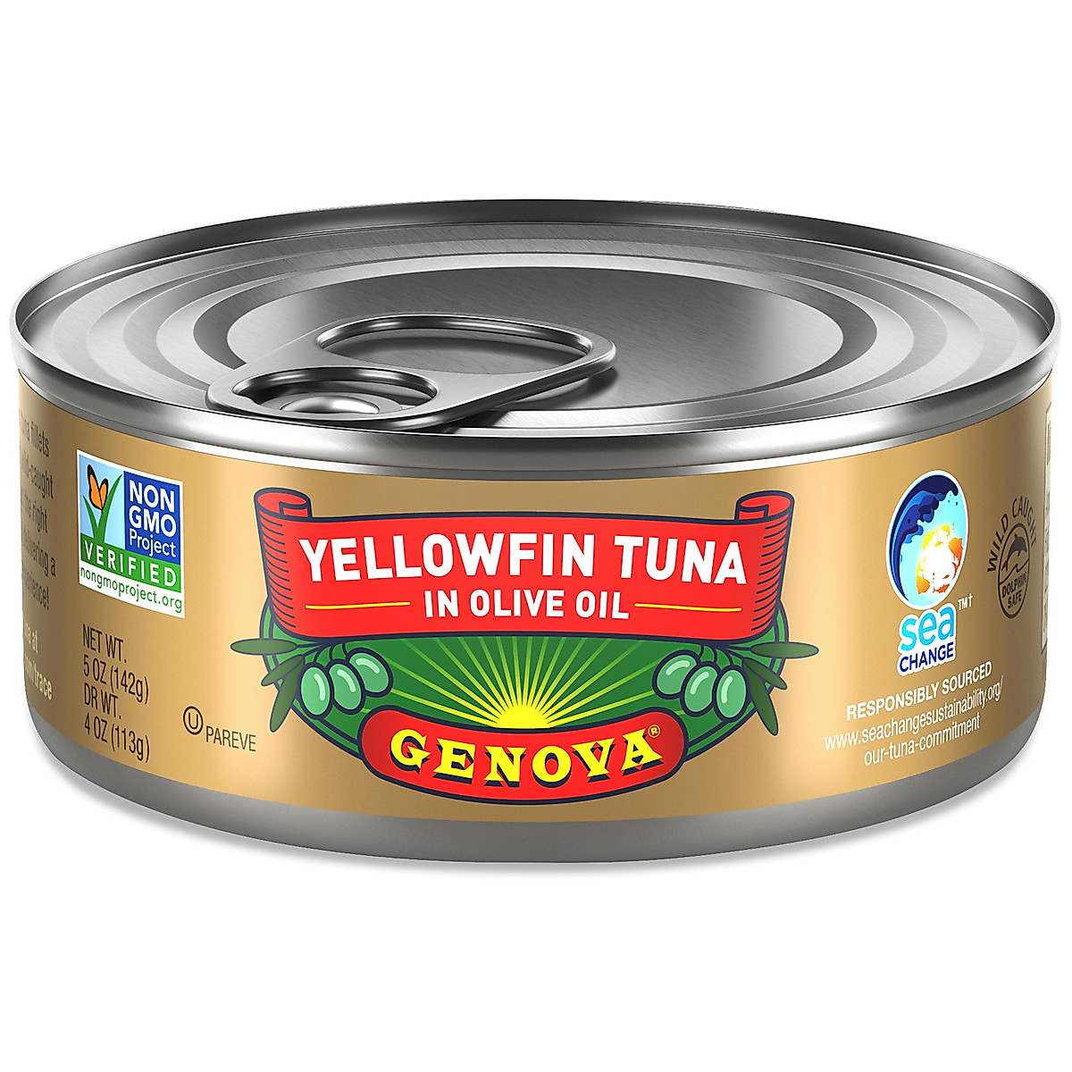 Genova Premium Yellowfin Tuna in Olive Oil, Wild Caught, Solid Light, 5 oz. Can (Pack of 24)