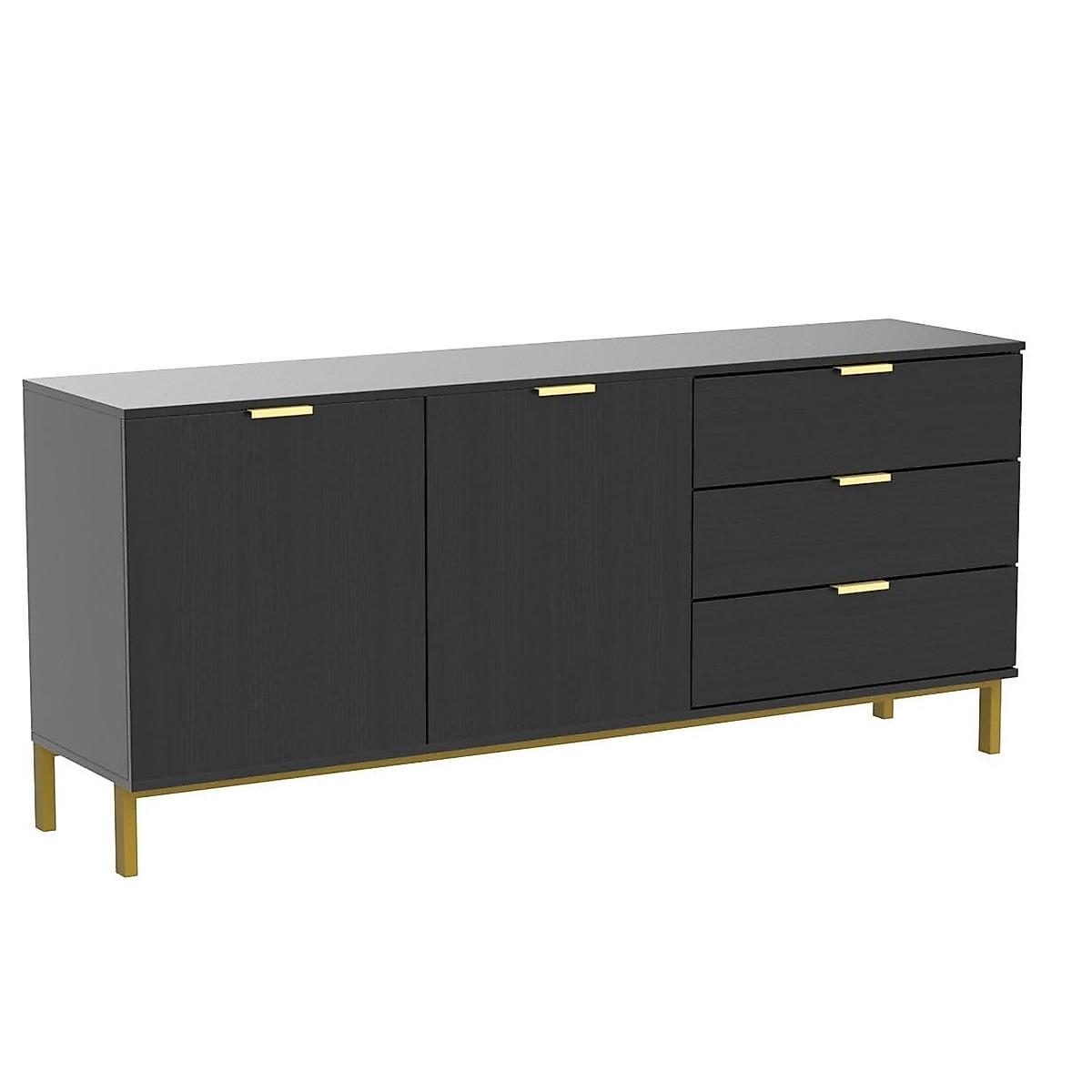 AIEGLE Sideboard Buffet Cabinet with 3 Drawers & 2 Doors for Kitchen, Entryway Cupboard with Gold Metal Legs, Black (62.9" L x 15.7" W x 27.5" H)