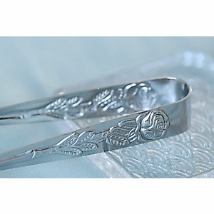 HINMAY 6PCS Mini Serving Tongs 4-Inch Small Rose Sugar Cube Tongs (Silver)