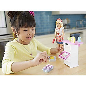 Barbie Bakery Chef Doll & Playset, Toy Oven with 'Timer' Sound, Rising Desserts, Color-Change & Cooking Accessories