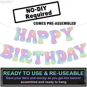 KatchOn Iridescent Happy Birthday Banner Prestrung - 10 Feet | Disco Happy Birthday Sign | Iridescent Party Decorations | Disco Birthday Banner for Women | Holographic Disco Birthday Party Decorations