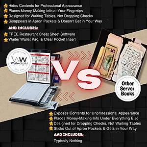 Waiter Wallet Deluxe (Black) Server Book Organizer with Clear Pocket Insert for Waiters and Waitresses | Includes Restaurant Guest Order Pad | Medium Size fits Apron Pockets | 4.75" x 6.75"