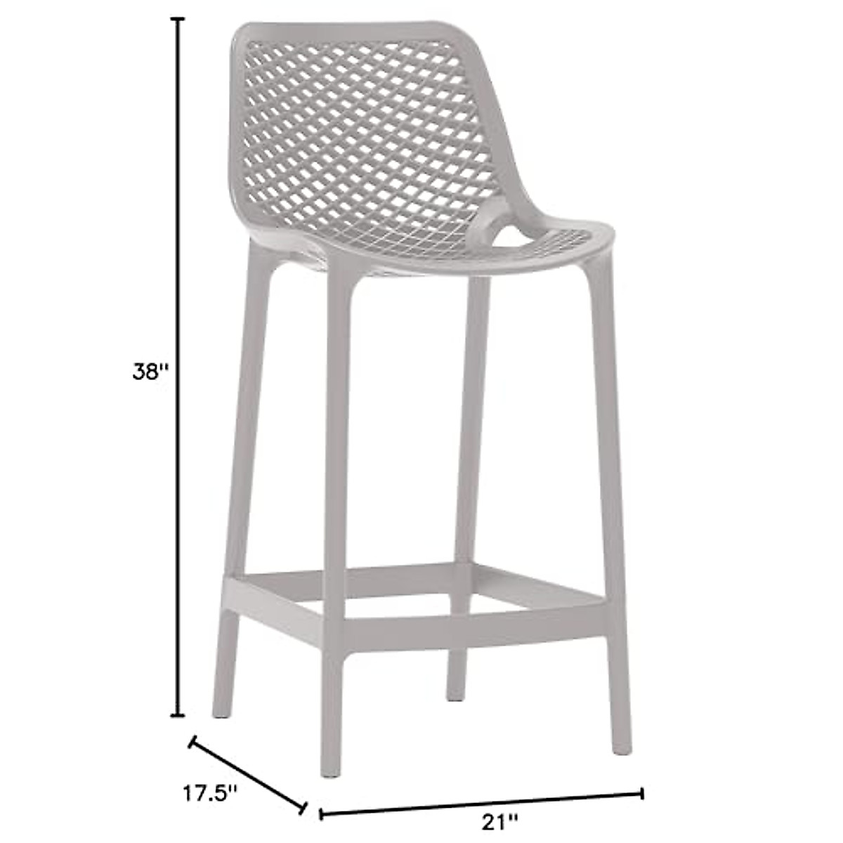 Meridian Furniture 330Grey Mykonos Collection Modern | Contemporary Outdoor Patio Stool with Grey Polypropylene Plastic, Weather Resisting, 17.5" W x 21" D x 38" H, Grey, Set of 4