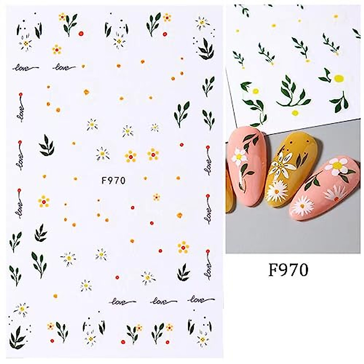 Flower Nail Art Stickers 3D Colorful Floral Decals Self Adhesive Botanical Nail Art Stickers Daisy Design Art DIY Nail Accessories for Women Acrylic Nail Decoration 8 Sheets