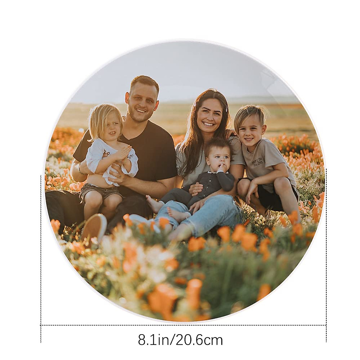 Smile lab Personalized Photo Ceramic Dinner Plate Custom Display Dishes with Picture Photo Text Logo, Mother's Day Gifts for Mom, Customized Memorial Gifts for Birthday Anniversary, 8 inches (20cm)