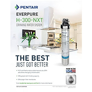 Pentair Everpure H-300-NXT Drinking Water System, EV927151, Includes Filter Head, Filter Cartridge, All Hardware and Connectors, 300 Gallon Capacity, 0.5 Micron