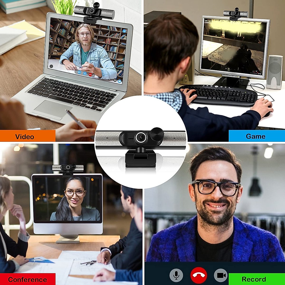 WFFOIFL Webcam with Microphone and Speaker, 1080P Web Camera for Desktop Computer Laptop, USB Plug and Play, Pro Streaming Webcam for Recording, Calling, Conferencing, Gaming, Not Include Tripod