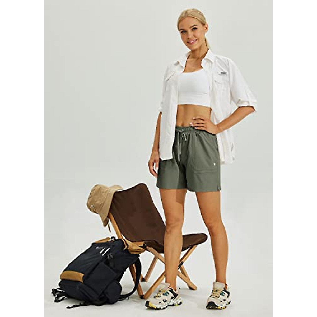 Willit Women's 5" Hiking Shorts Golf Athletic Outdoor Shorts Quick Dry Workout Summer Water Shorts with Pockets Sage Green M