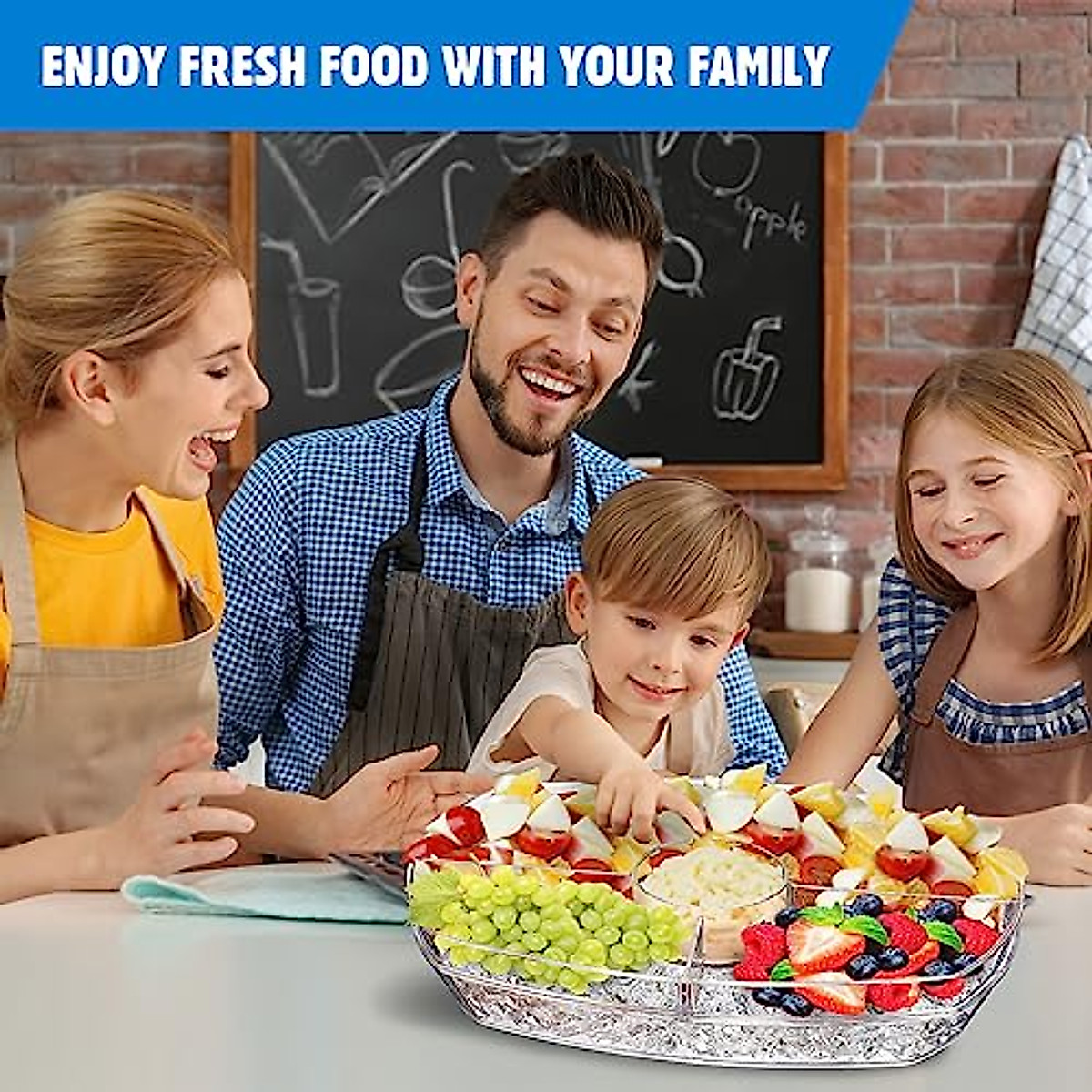 INNOVATIVE LIFE Fruit Trays for Serving for Party, 15 Inch Appetizer Serving Tray on Ice,Party Platters for Serving Food, Clear