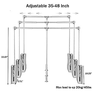 Pull Down Closet Rods, Adjustable 35-48 Inch Wardrobe Rail Lift Collapsible Closet Rod Aluminium Retractable Wardrobe Hanger Clothing Rail Closet Lift Organizer Storage Lift for Wardrobe Bedroom