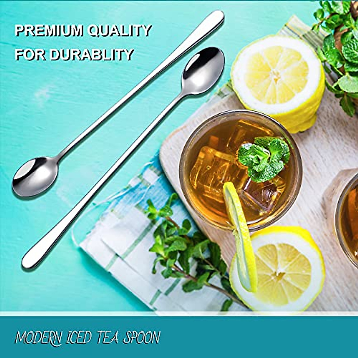 Hiware 8-Piece 9-Inch Long Handle Iced Tea Spoon, Coffee Spoon, Ice Cream Spoon, Stainless Steel Cocktail Stirring Spoons