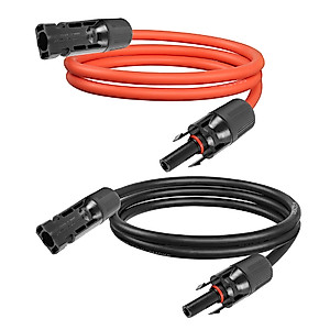 PNGKNYOCN 12AWG Solar Panel Extension Cord,3FT 4mm² Solar Panel Adaptor Cable (Black Cord + Red Cord) with Male and Female IP67 Weatherproof Connector