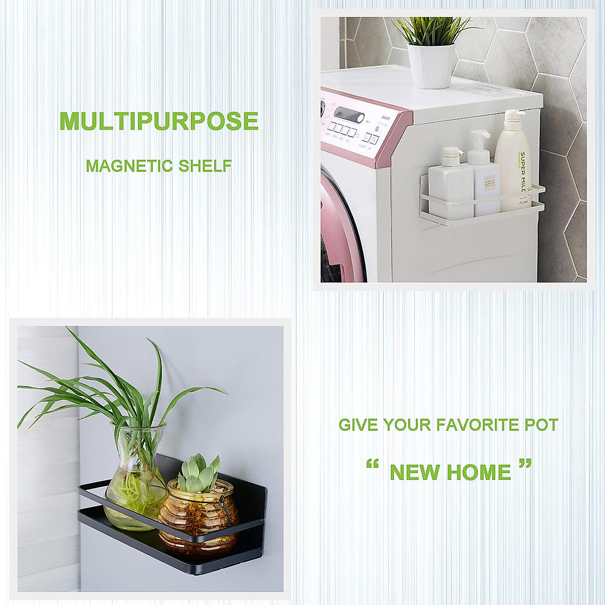 Magnetic Spice Rack, Thipoten Strong Magnetic Shelf with 2 Removable Hooks, Perfect Space Saver for Small Kitchen/ Apartment, Awesome Metal Cabinet for Holding Spices, Jars, Bottle, Beve(Black, 2Pack)