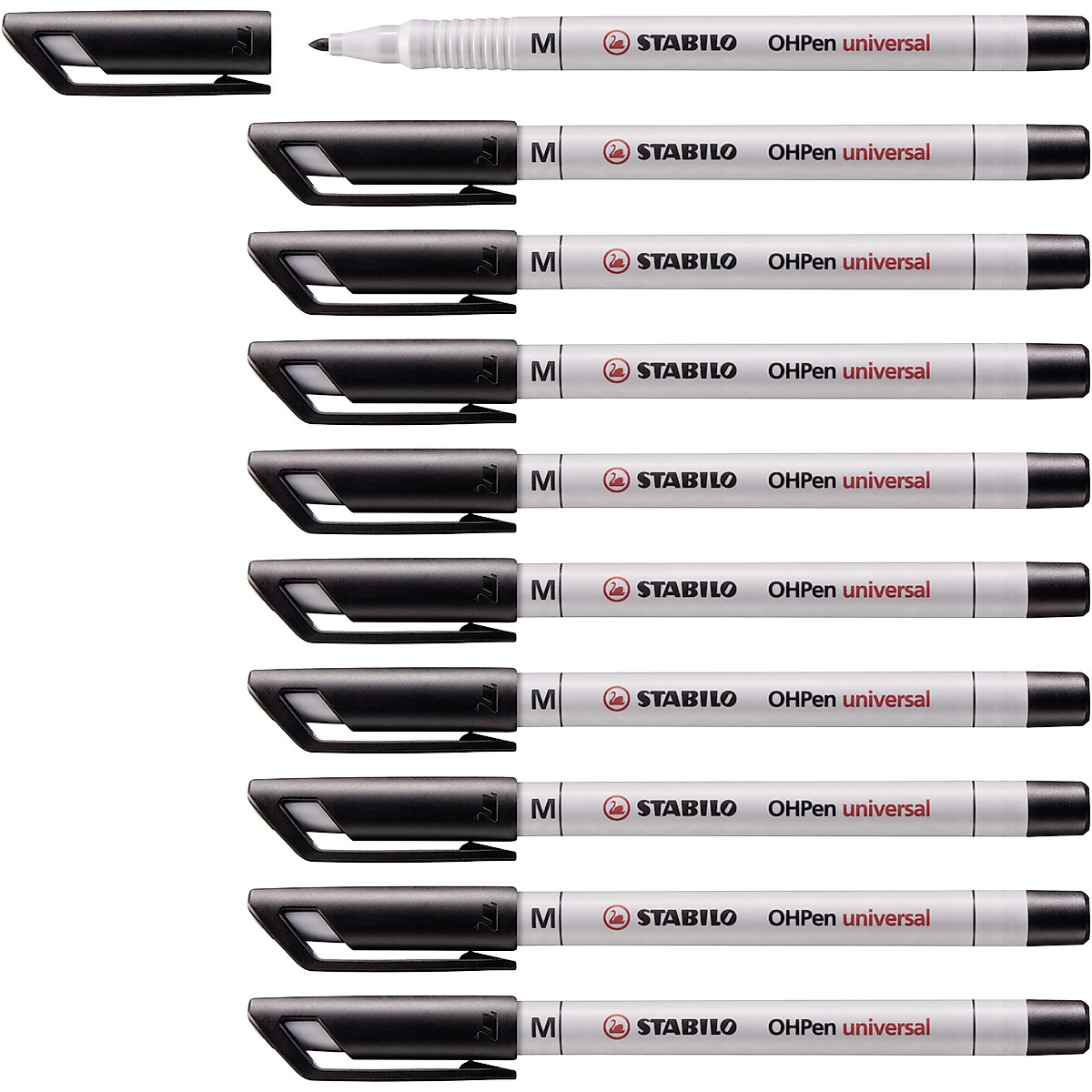 STABILO Pack of 10 Felt Tip Pens for Transaprent OHPen Soluble Ink Medium Tip Black