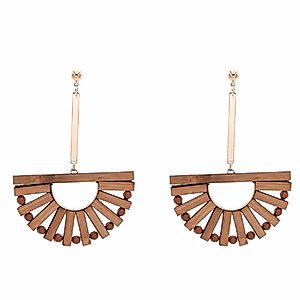 Fashion Wood Dangle Earrings Fan-Shaped Bamboo Needle Earrings Bohemian Personality Jewelry for Women Mother's Day Gift