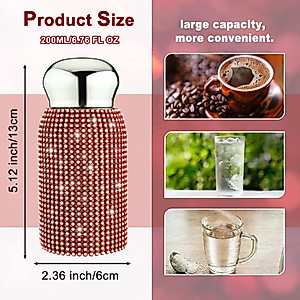 Diamond Thermos Bottle for Womens, Diamond Water Bottle Bling Rhinestone Small Cute 200ML Stainless Steel Vacuum Flask Sparkling Refillable Metal Insulated Glitter Thermal Bottle (Red)