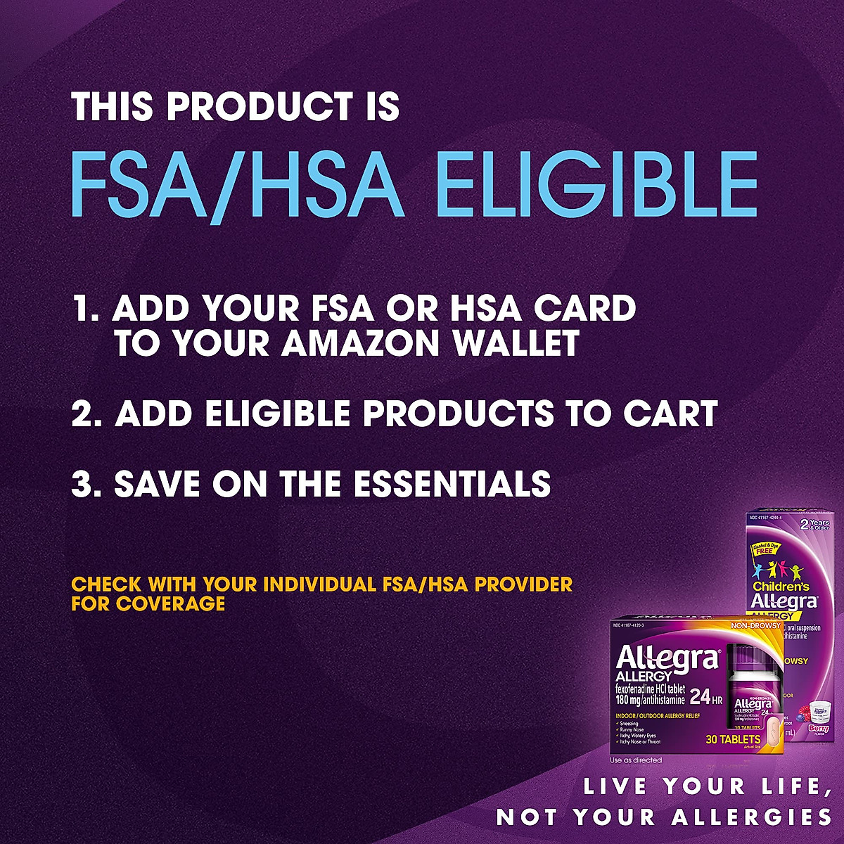 Allegra Adult 24HR Non-Drowsy Antihistamine, 45 Tablets, Fast-acting Allergy Symptom Relief, 180 mg