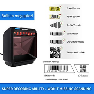 Handsfree 2D 1D Barcode Scanner, Alacrity Omnidirectional Desktop Bar Code Reader with USB Cable, Capture Barcodes from Mobile Phone Screen