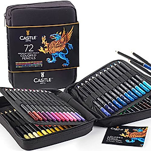 Castle Art Supplies 72 Colored Pencils Zipper-Case Set | Quality Soft Core Colored Leads for Adult Artists, Professionals and Colorists | In Neat, Strong Carry-Anywhere Zipper Case