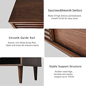 Alohappy Mid-Century Modern TV Stand for 65 Inch TVs, Wood Entertainment Center TV Console Table with Storage Drawer and Open Shelves, Stylish TV Cabinet for Living Room/Bedroom, Brown 59"