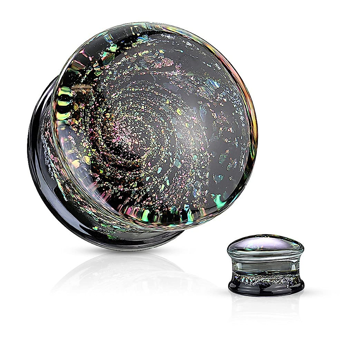 Pierced Owl Multicolor Aurora Borealis Sparkle Swirl Galaxy Double Flared Glass Plugs, Sold as a Pair (10mm (00GA))