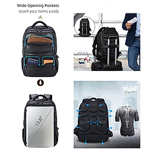 Masa Kawa Full Grain Leather 15.6 Inch Laptop Backpack for Men Black Large Business Travel Rucksack Bag Overnight Daypack