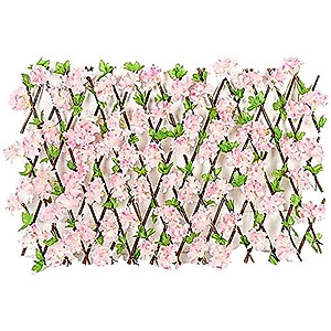 HACSYP Expandable Faux Privacy Fence Wooden Retractable Fence Expanding Fence Hedge Screening with Artificial Flower Leaves | Garden Privacy Protective Screens Trellis Fence Panels