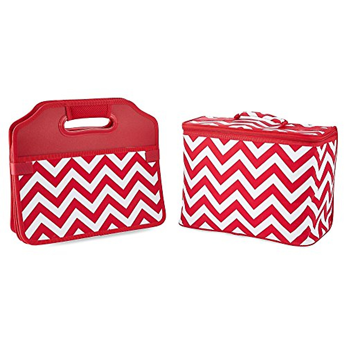Picnic at Ascot Original Folding Trunk Organizer With Cooler, Red Chevron