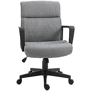 Vinsetto Mid Back Home Office Chair Height Adjustable Linen Fabric Desk Task Chair with Ergonomic Line Wide Seat, Thick Padding, and Armrest