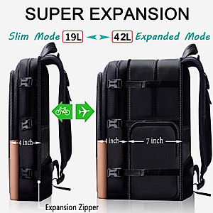 ZINZ Slim Expandable Travel Laptop Backpack 15.6 Inch with Patented Shoulder Pockets and USB, Versatile Anti-Theft Business Backpack Daypack with Ultra Capacity for Work/School/Hiking/Camping,Black
