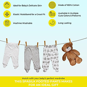 Spasilk Baby Boys' Cotton Pull on Footed Pants, Pack of 3, Gray Animals, 3 Months