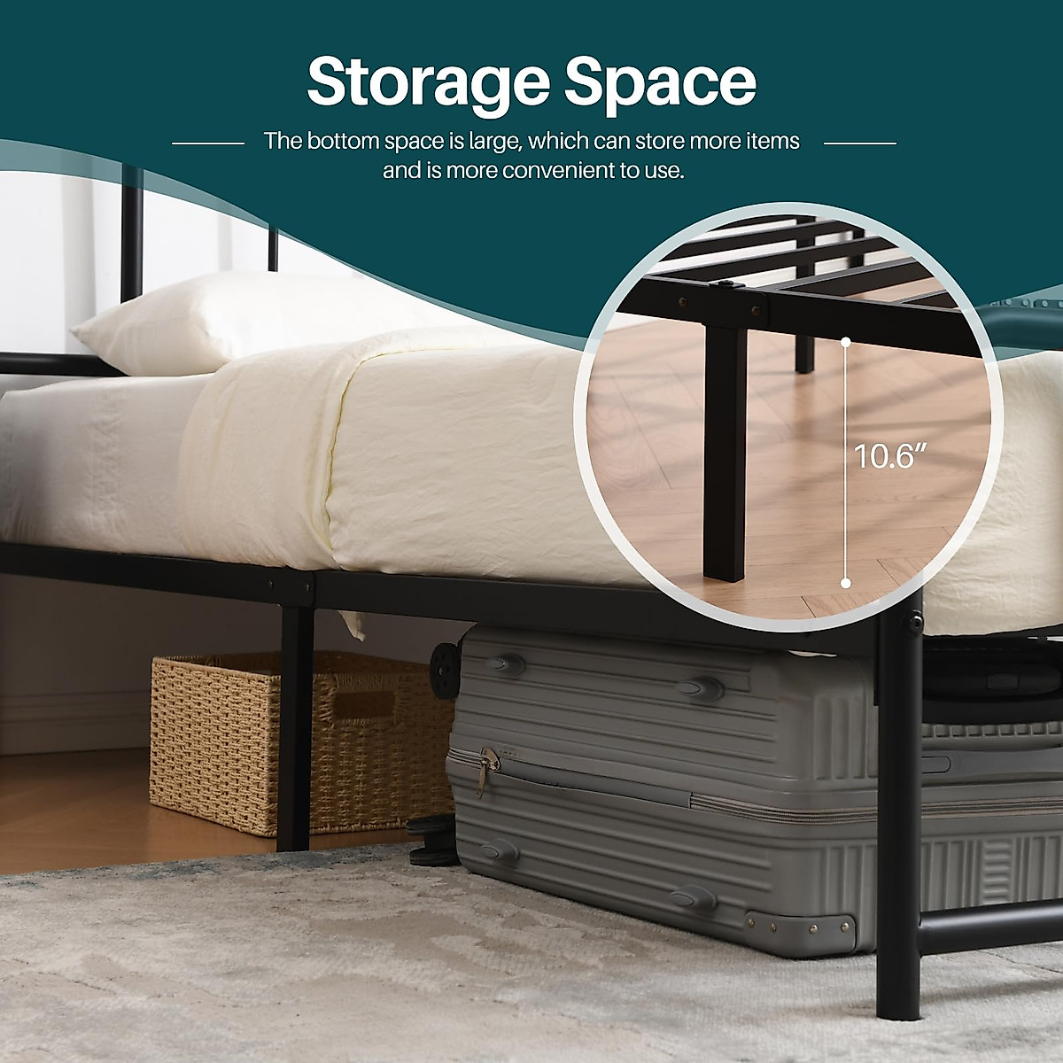 PINJU Metal Platform Bed Frame with Headboard and Footboard, Classic Style, Sturdy Metal Slats, No Box Spring Needed, Easy Installation (Black, Queen)