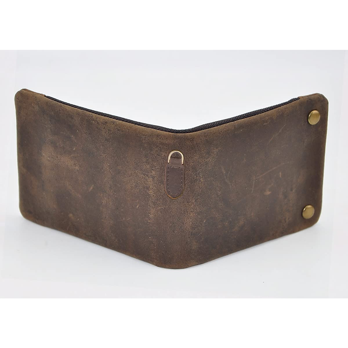 Le'aokuu Mens Genuine Crazy Horse Leather Cowhide Bifold Card Case Purse Wallet Snap Button