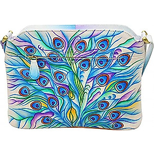 Magnifique Hand Painted Leather Peacock Crossbody Shoulder Bag Purse, Top Grain Cowhide, 1686-P